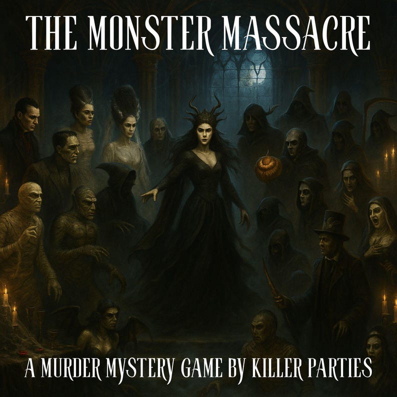 The Monster Massacre | Halloween Murder Mystery Game for 8–16 Players ...