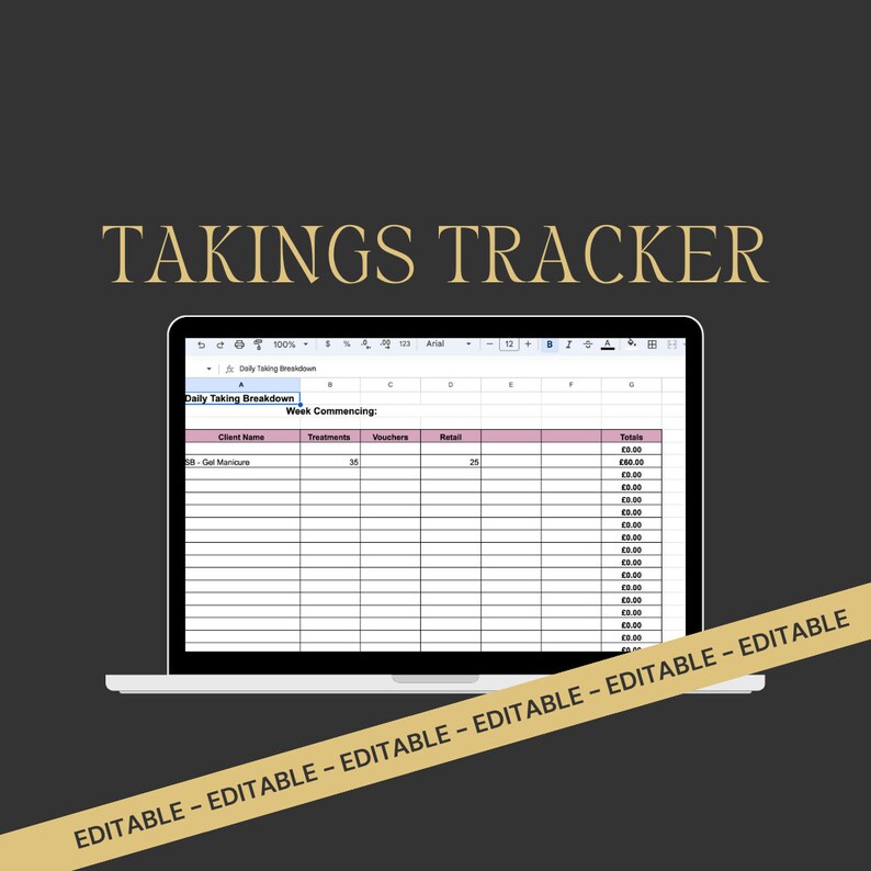 Takings Tracker Template for Beauty Salon Owners Editable Takings ...