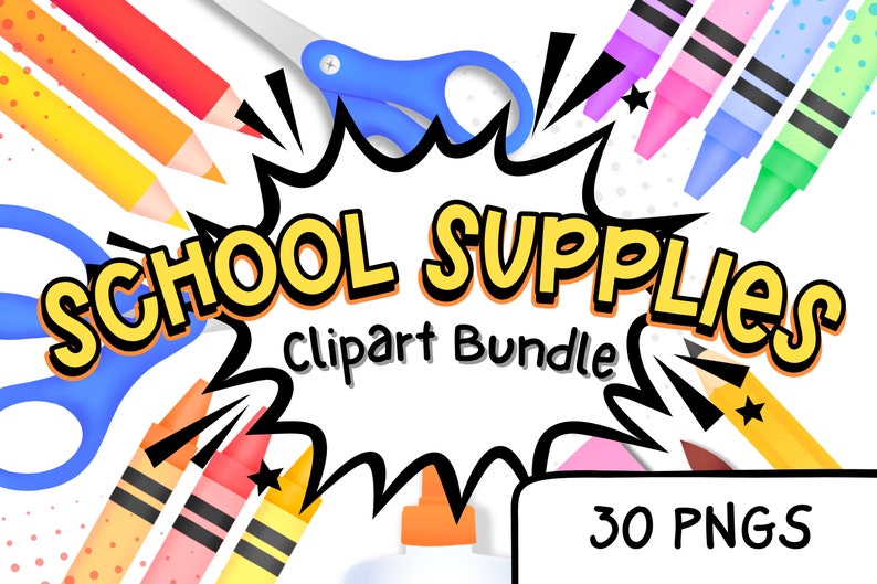 School Supplies Clipart Bundle - PNG Art Supplies Teacher Clipart Set ...