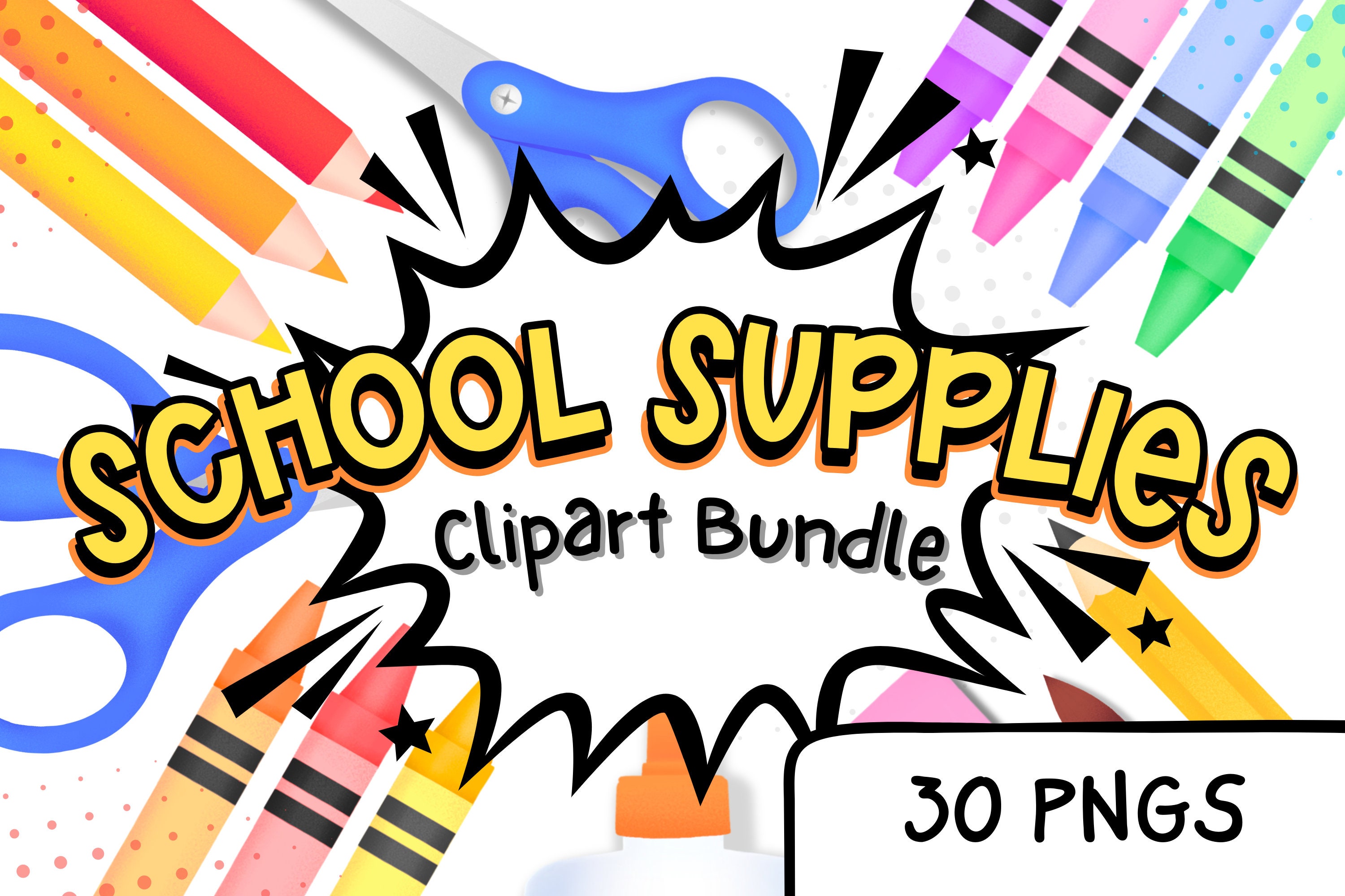 School Supplies Clipart Bundle - PNG Art Supplies Teacher Clipart Set ...