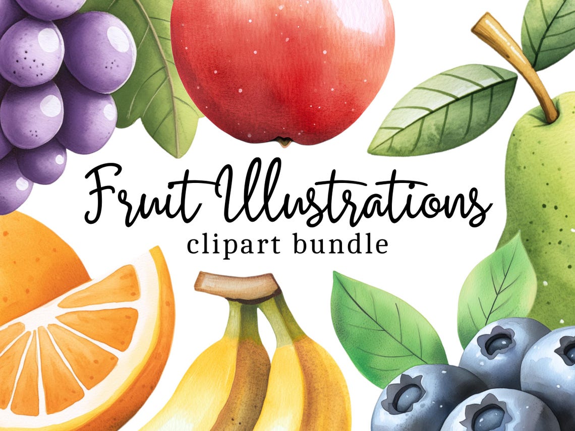 Storybook Fruit Illustration Clipart Bundle - Etsy