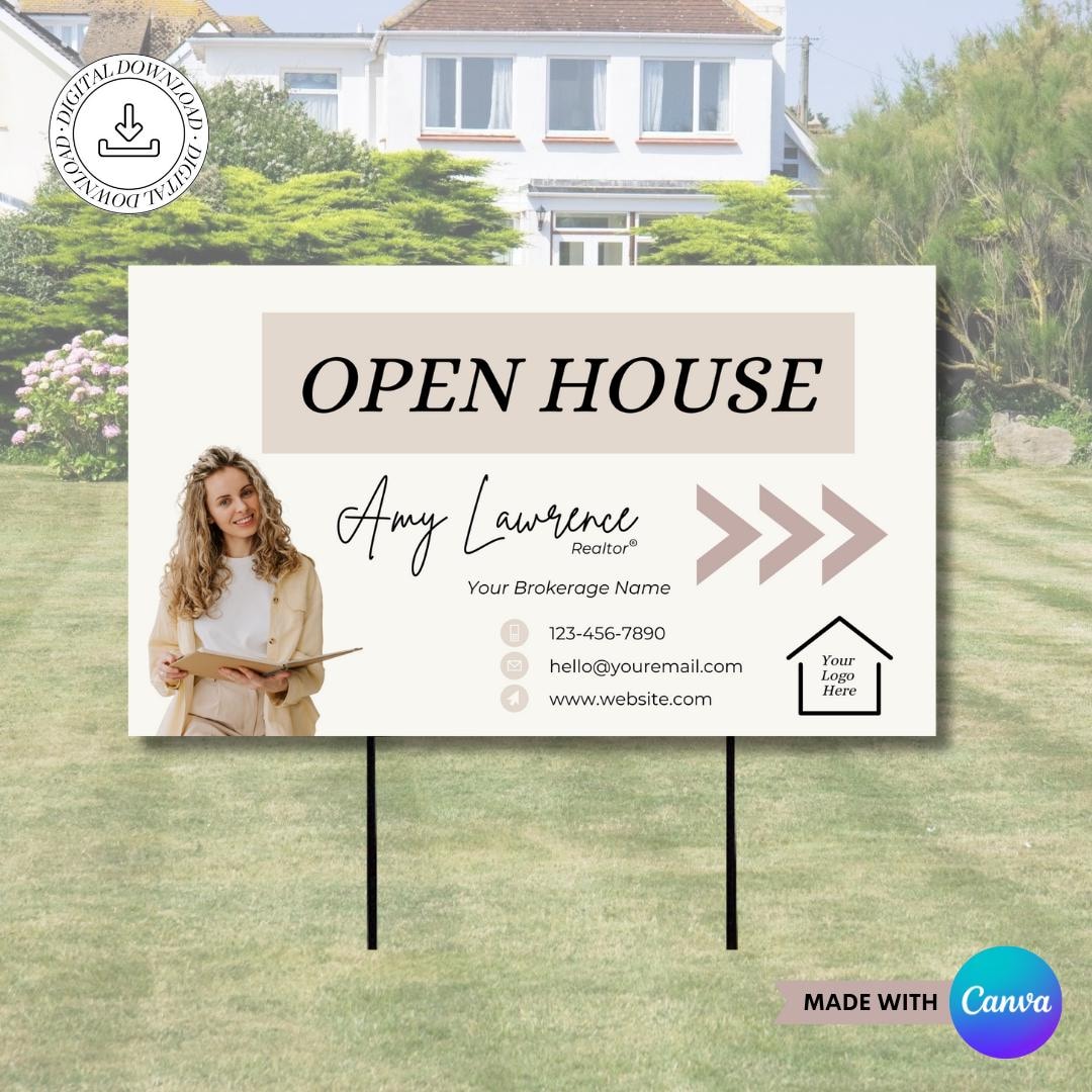 Real Estate Open House Directional Sign Canva Template | Real Estate ...
