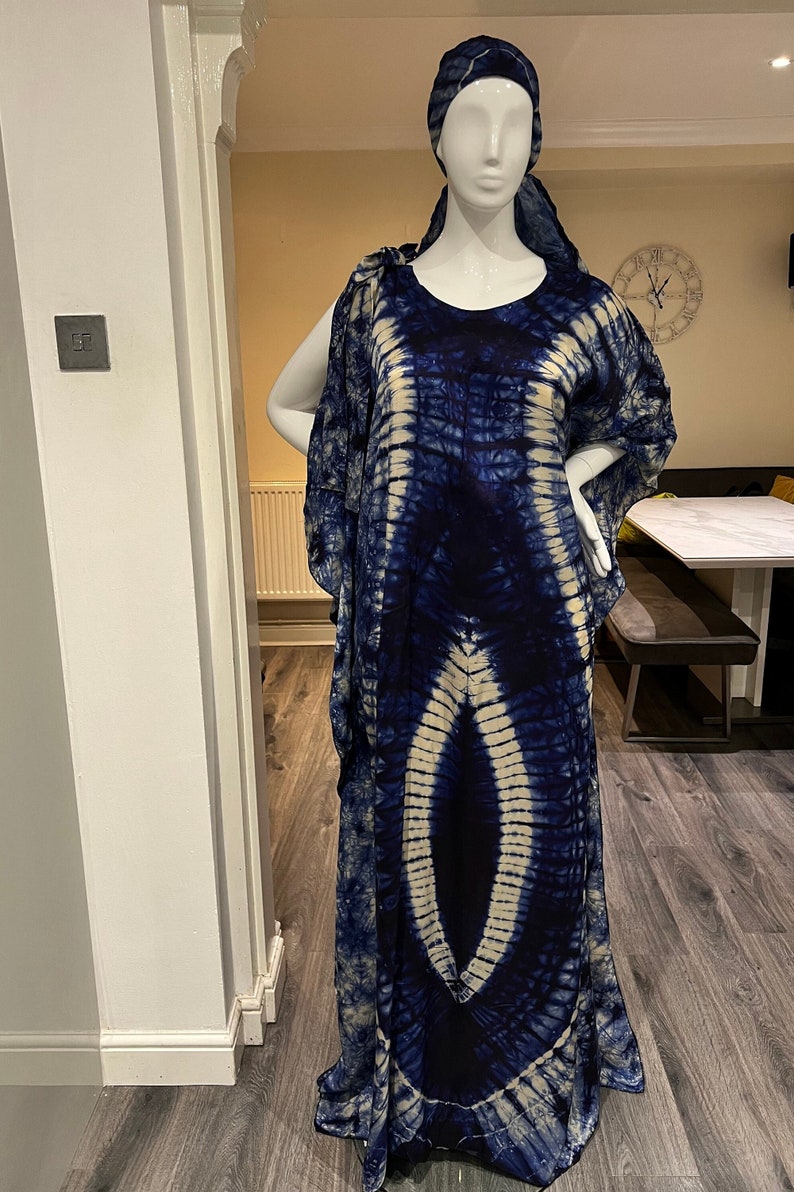 Silk Adire One Sleeve Tie Shoulder Boubou Bubu Nigerian African Gown ...