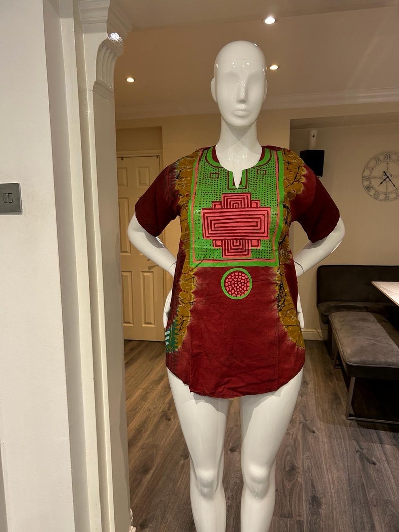 Adire Screen Print Boubou Bubu Nigerian African Gown Dress Red - Etsy UK