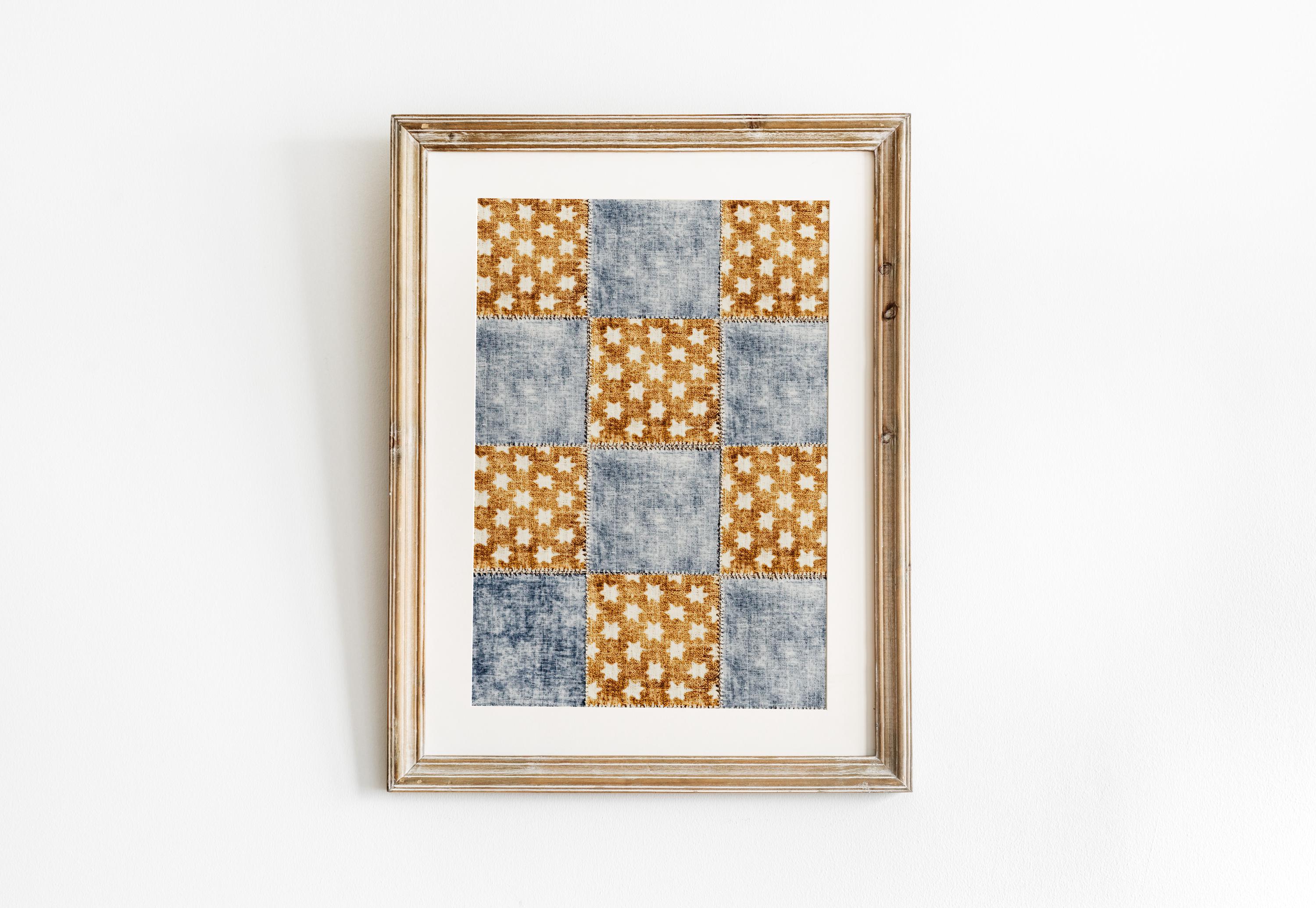 Japanese Star Pattern Wall Art – Boro Style Textile Embroidery, Sashiko ...