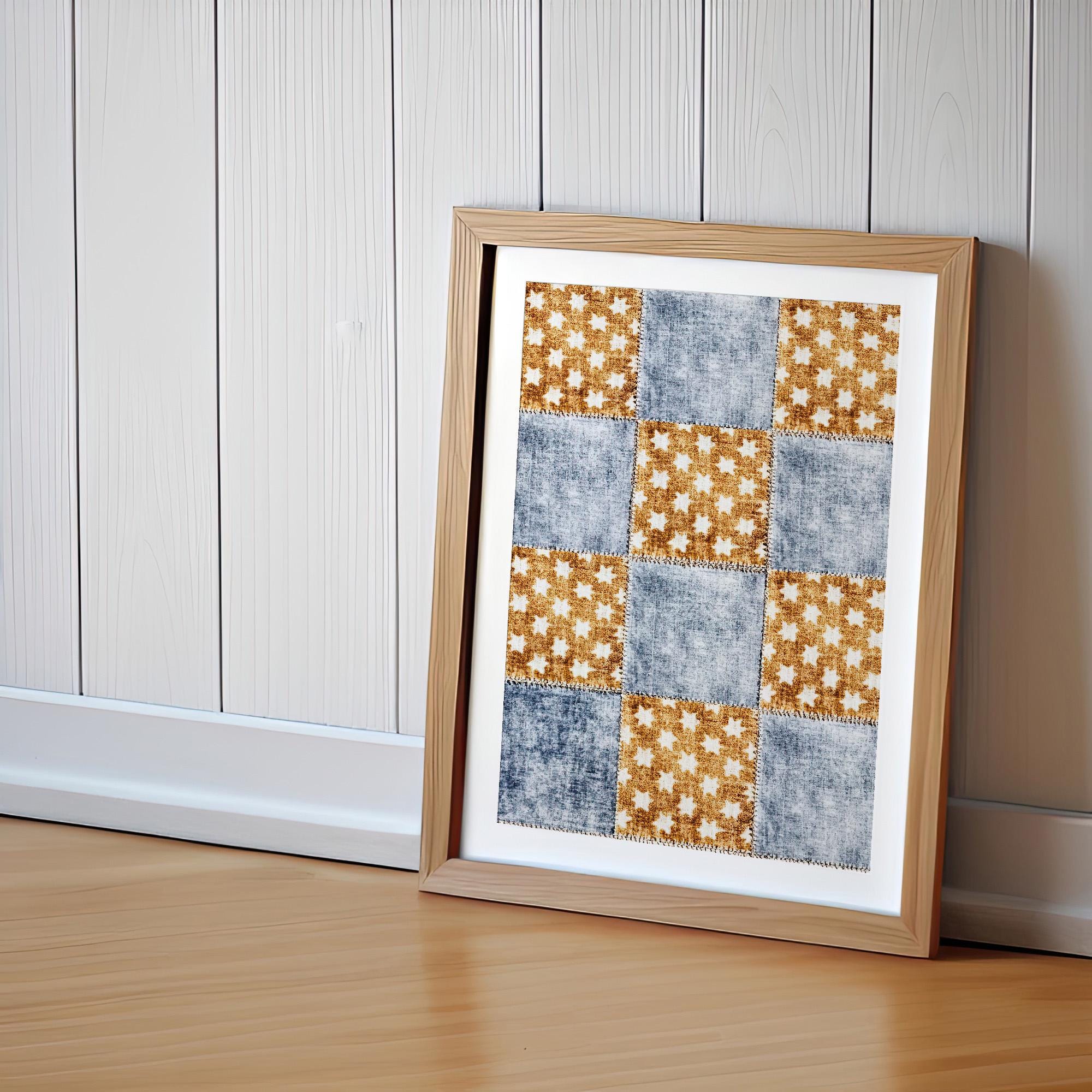 Japanese Star Pattern Wall Art – Boro Style Textile Embroidery, Sashiko ...