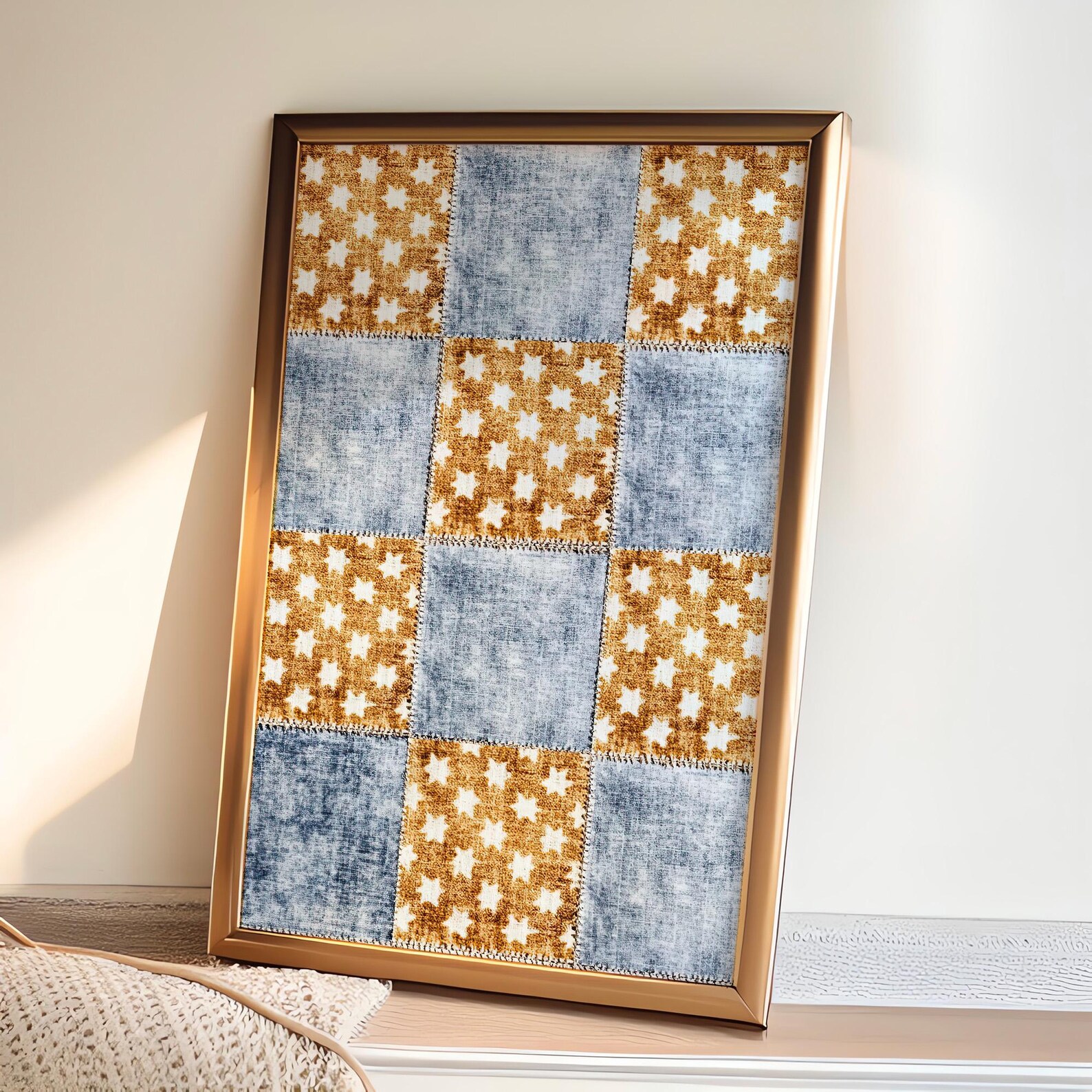 Japanese Star Pattern Wall Art – Boro Style Textile Embroidery, Sashiko ...