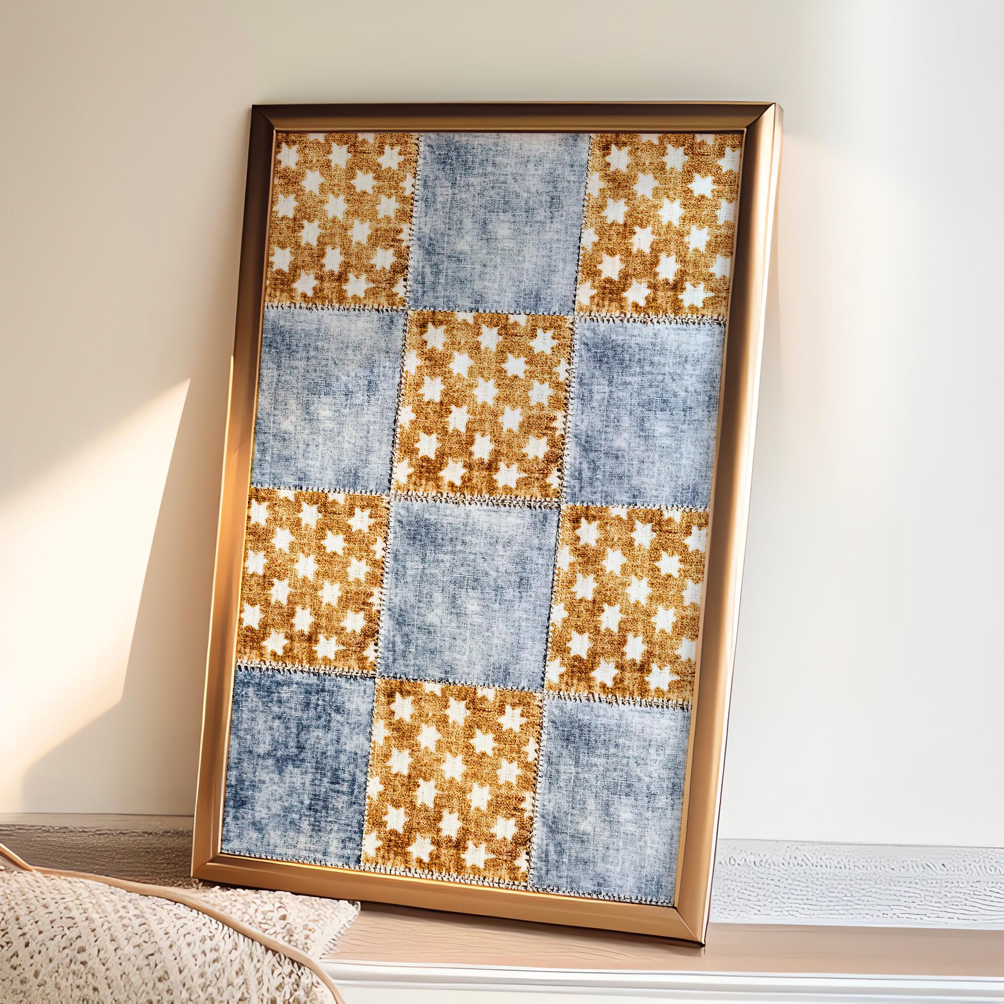 Japanese Star Pattern Wall Art – Boro Style Textile Embroidery, Sashiko ...