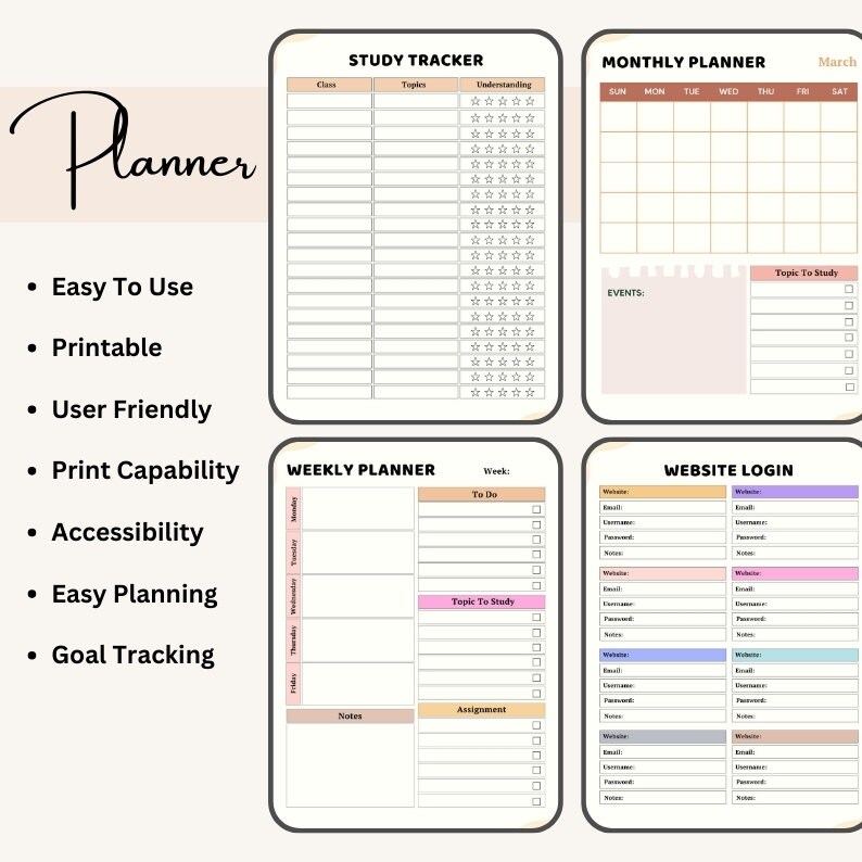 Student Planner / Academic Tracker / College & School Planner ...