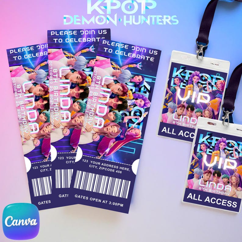 KPOP Birthday Invitation | Demon Hunters Theme | Editable Canva ...