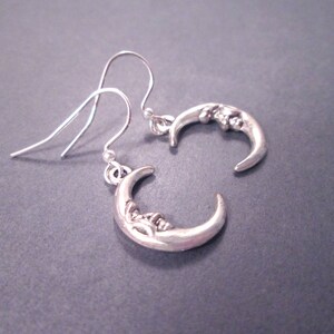 Crescent Moon Earrings, Man in the Moon, Silver Dangle Earrings, FREE ...