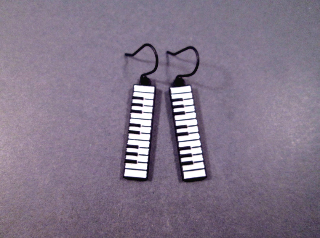Keyboard Earrings, Black and White Enamel Lacquer Piano or Organ ...