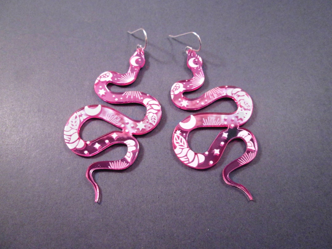 SNAKE Earrings Pink and White Acrylic Pendants Sun Moon Star - Etsy