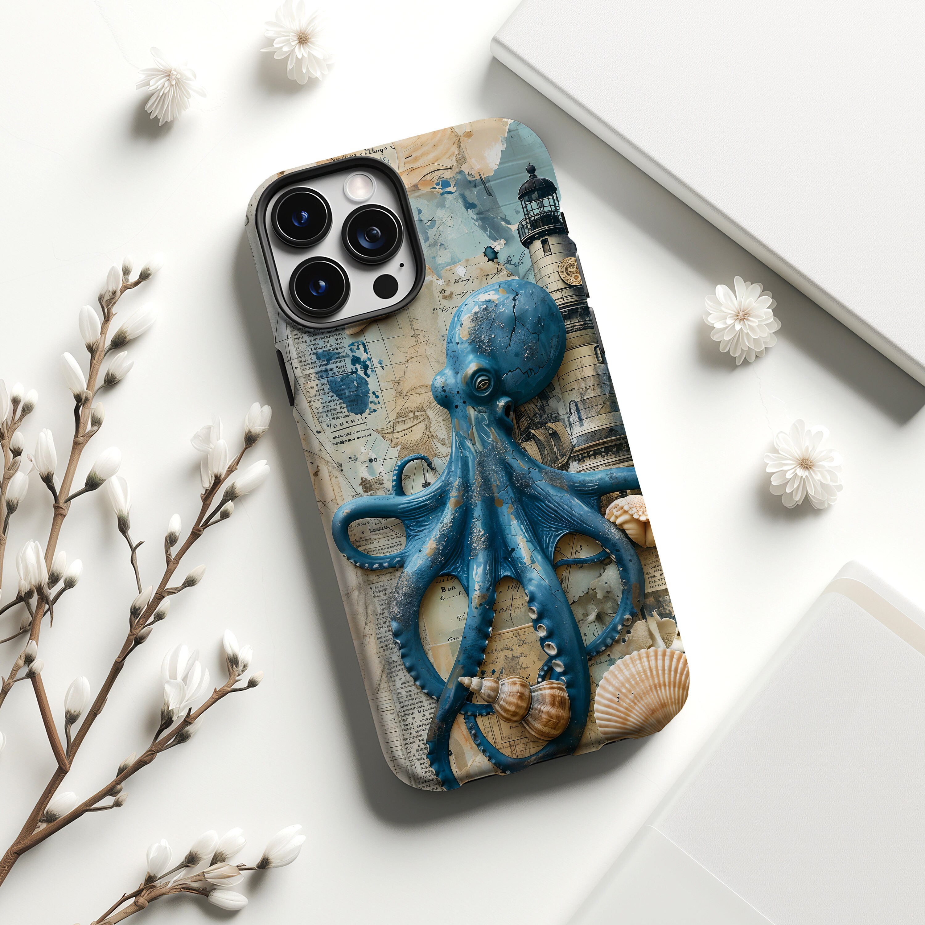 Octopus Ocean Collage Phone Case Sealife Scrapbook for iPhone 15 14 13 ...