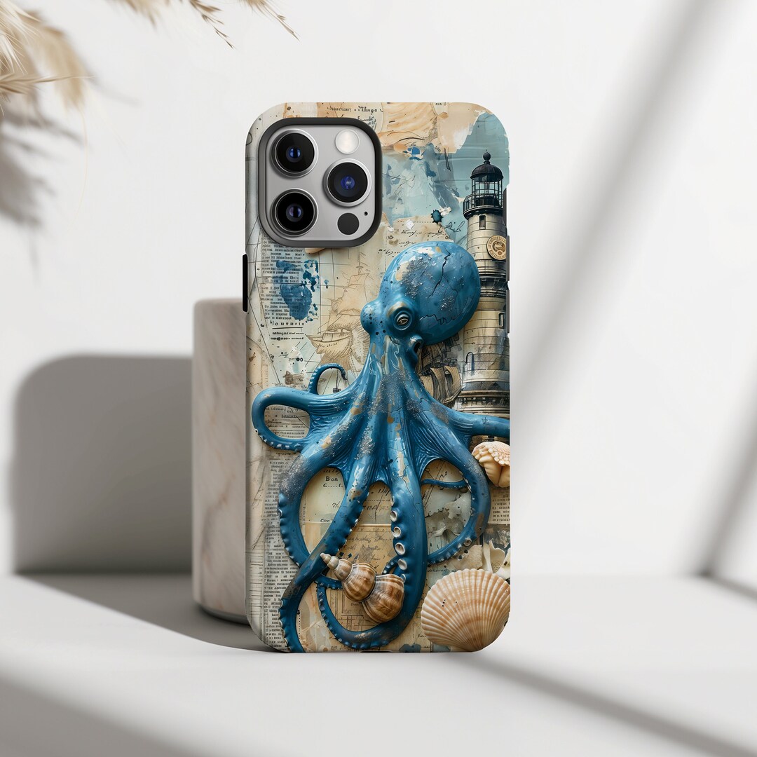 Octopus Ocean Collage Phone Case Sealife Scrapbook for iPhone 15 14 13 ...