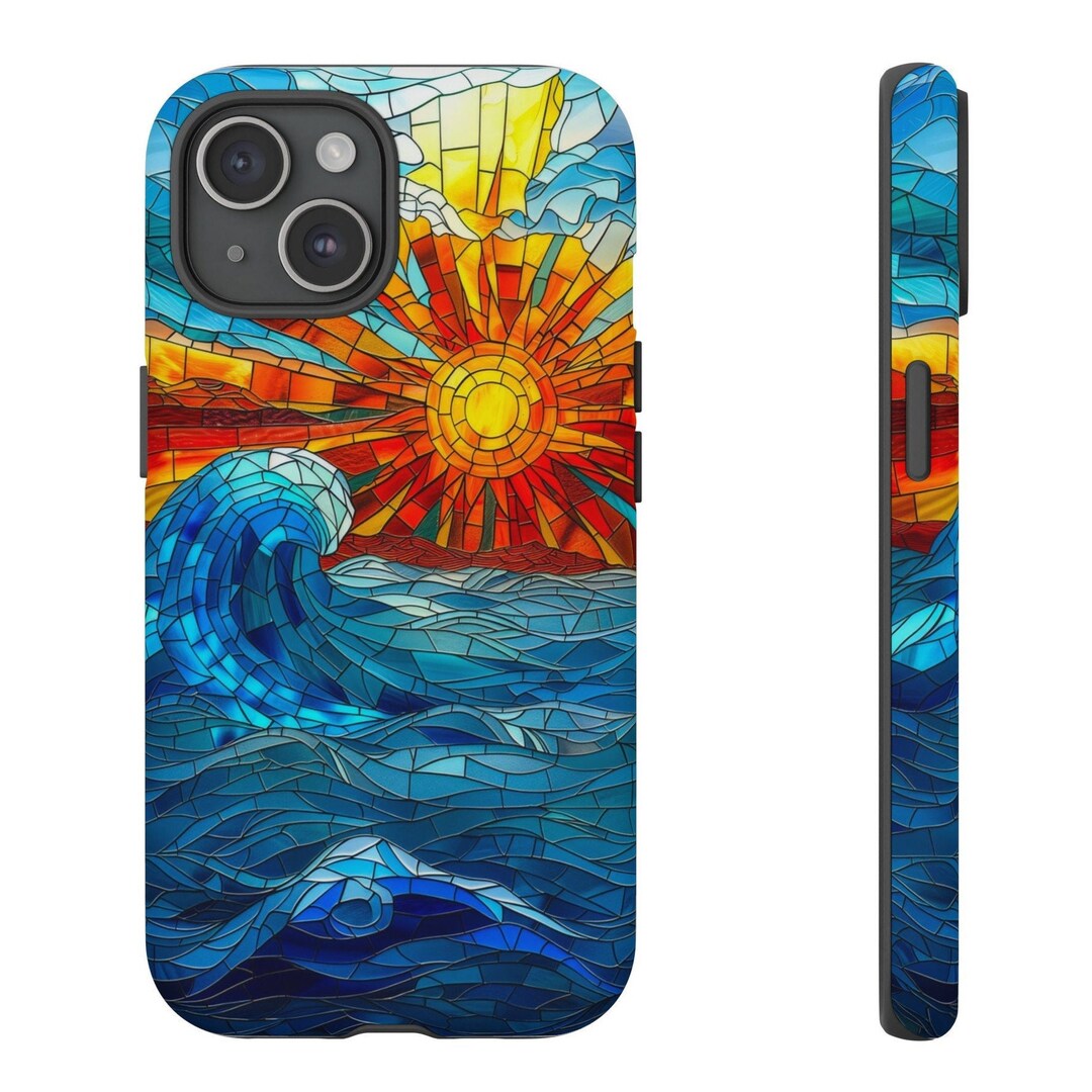 Colorful Sunset Stained Glass Phone Case, Design Art Tough Case Gift ...