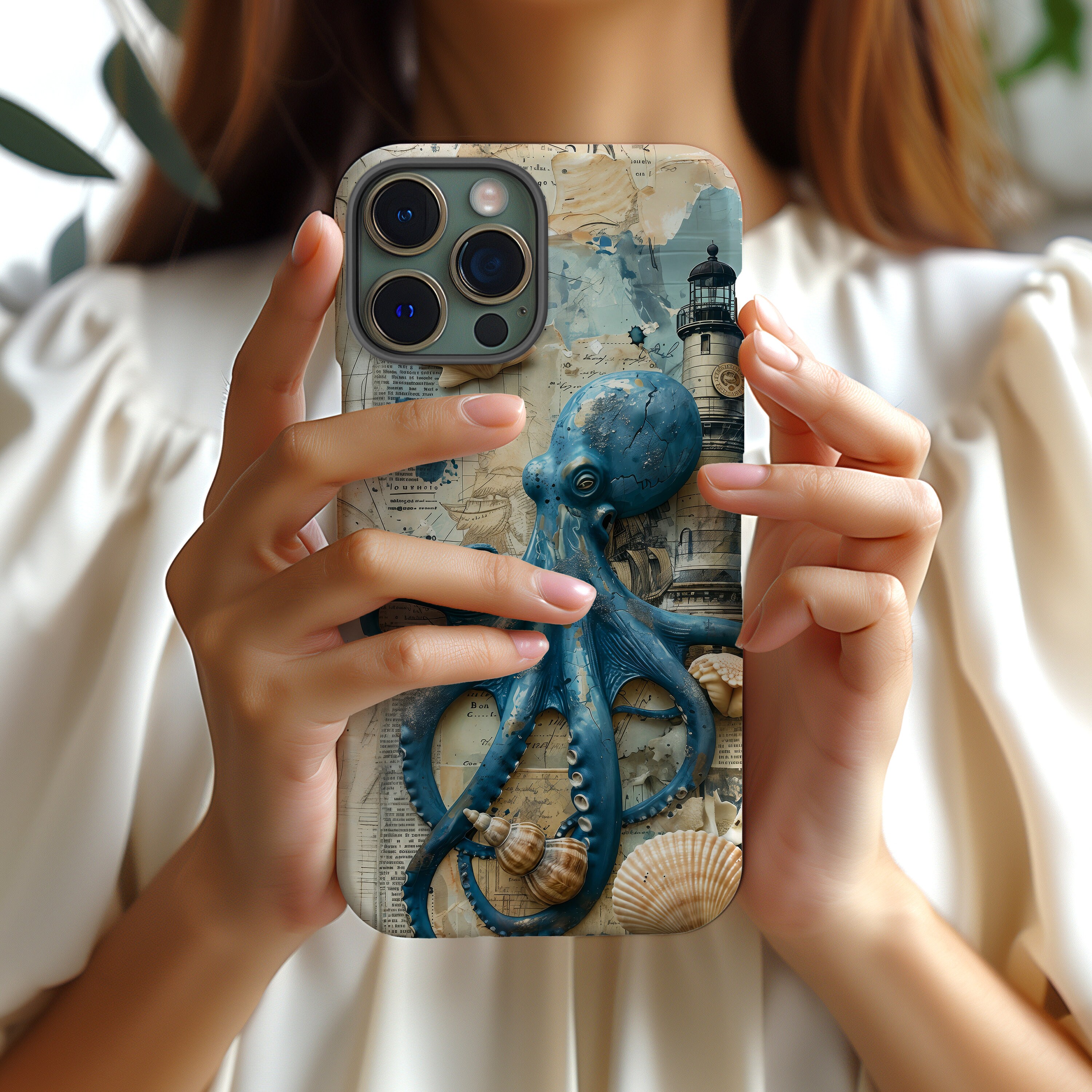 Octopus Ocean Collage Phone Case Sealife Scrapbook for iPhone 15 14 13 ...