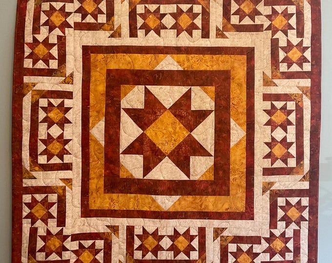 Amber and Cream Quilted Table Topper, Reversible Log Cabin Style Table Topper, Traditional Table ...