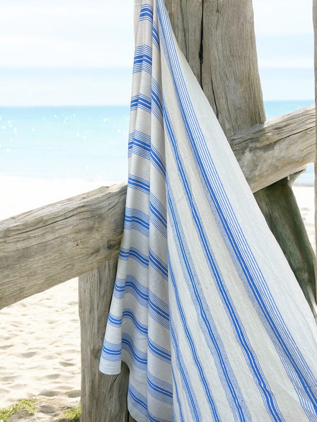 Handwoven Aegean Blue Striped Beach Towel: 100% Cotton With Free Cotton ...