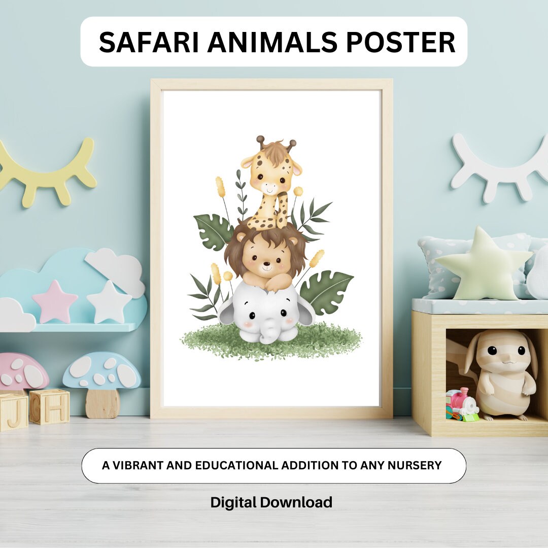 Safari Animals Poster, Safari Nursery Decor, Classroom Decoration ...