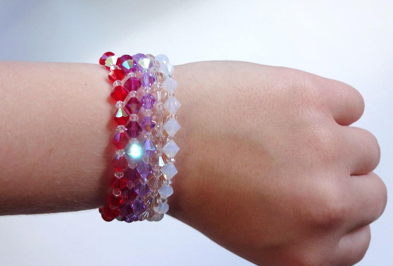 Swarovski Crystal Handmade Shades of Red Stretch Bracelet, Woman ...