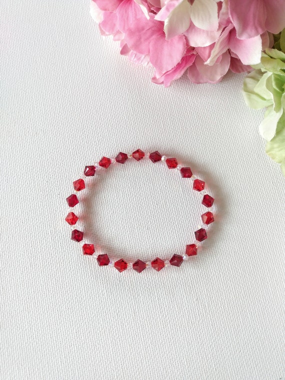 Swarovski Crystal Handmade Shades of Red Stretch Bracelet | Etsy