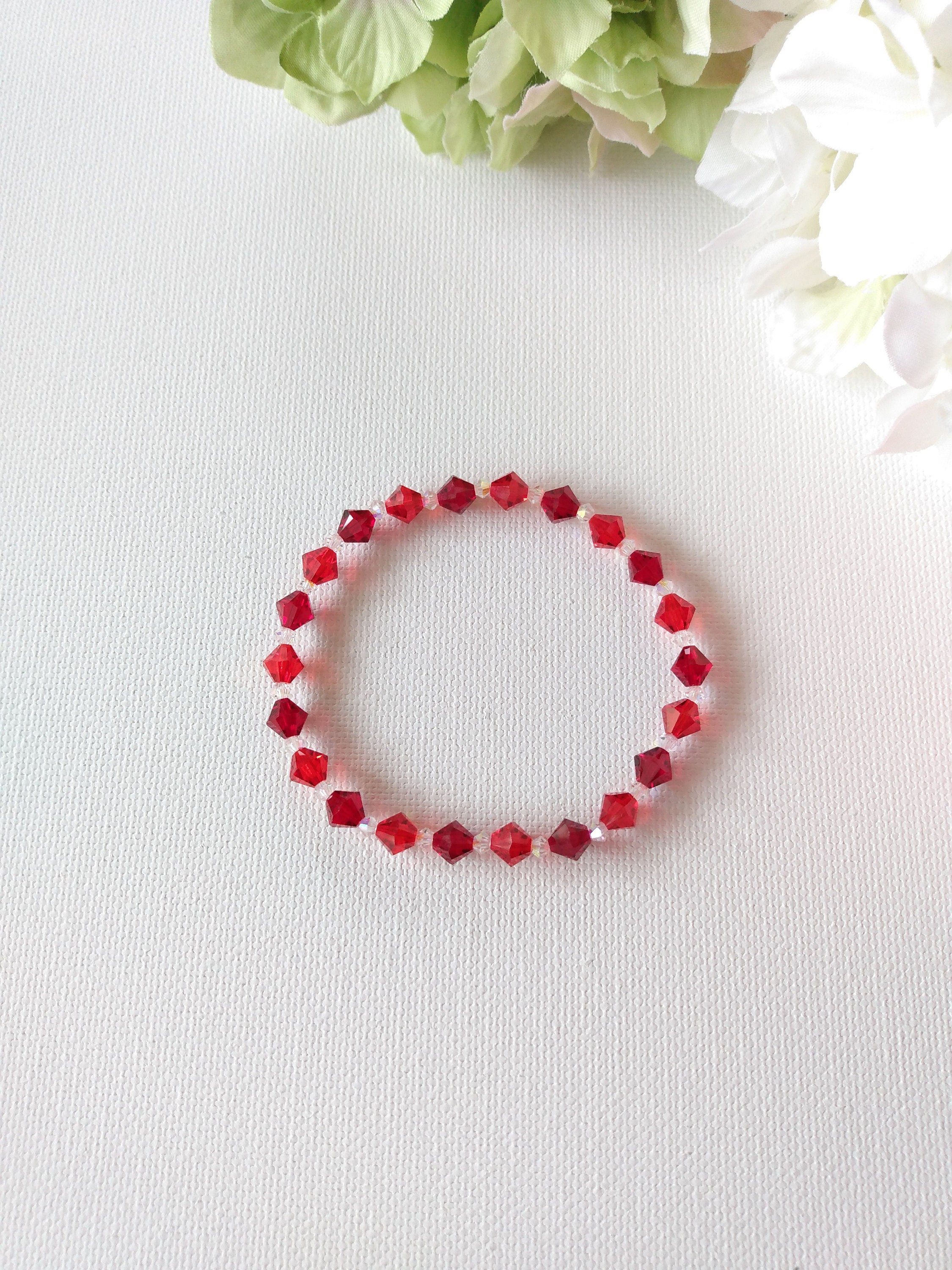 Swarovski Crystal Handmade Shades of Red Stretch Bracelet | Etsy
