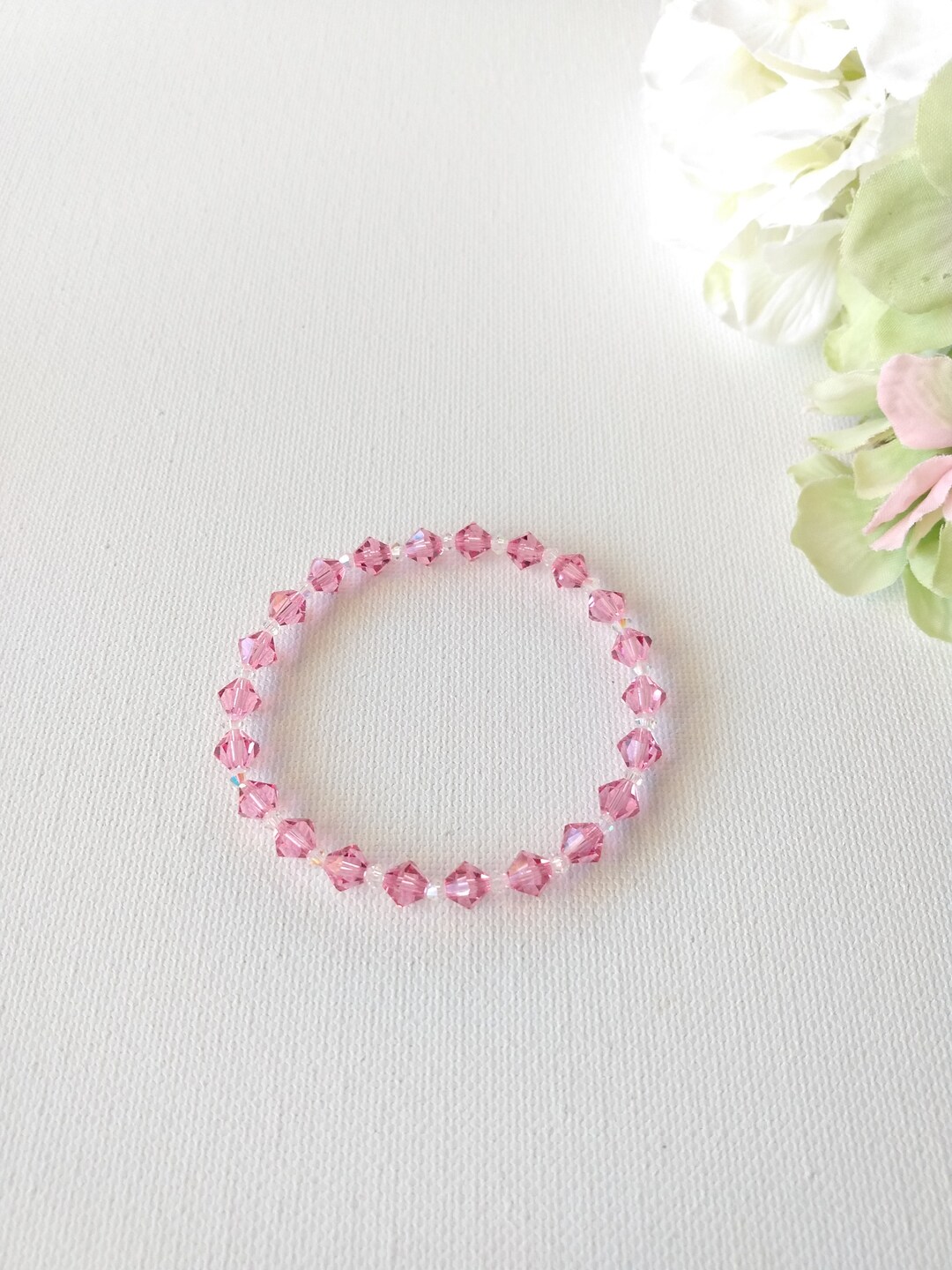 Swarovski Crystal Handmade Rose Pink Stretch Bracelet, Woman Bracelet ...