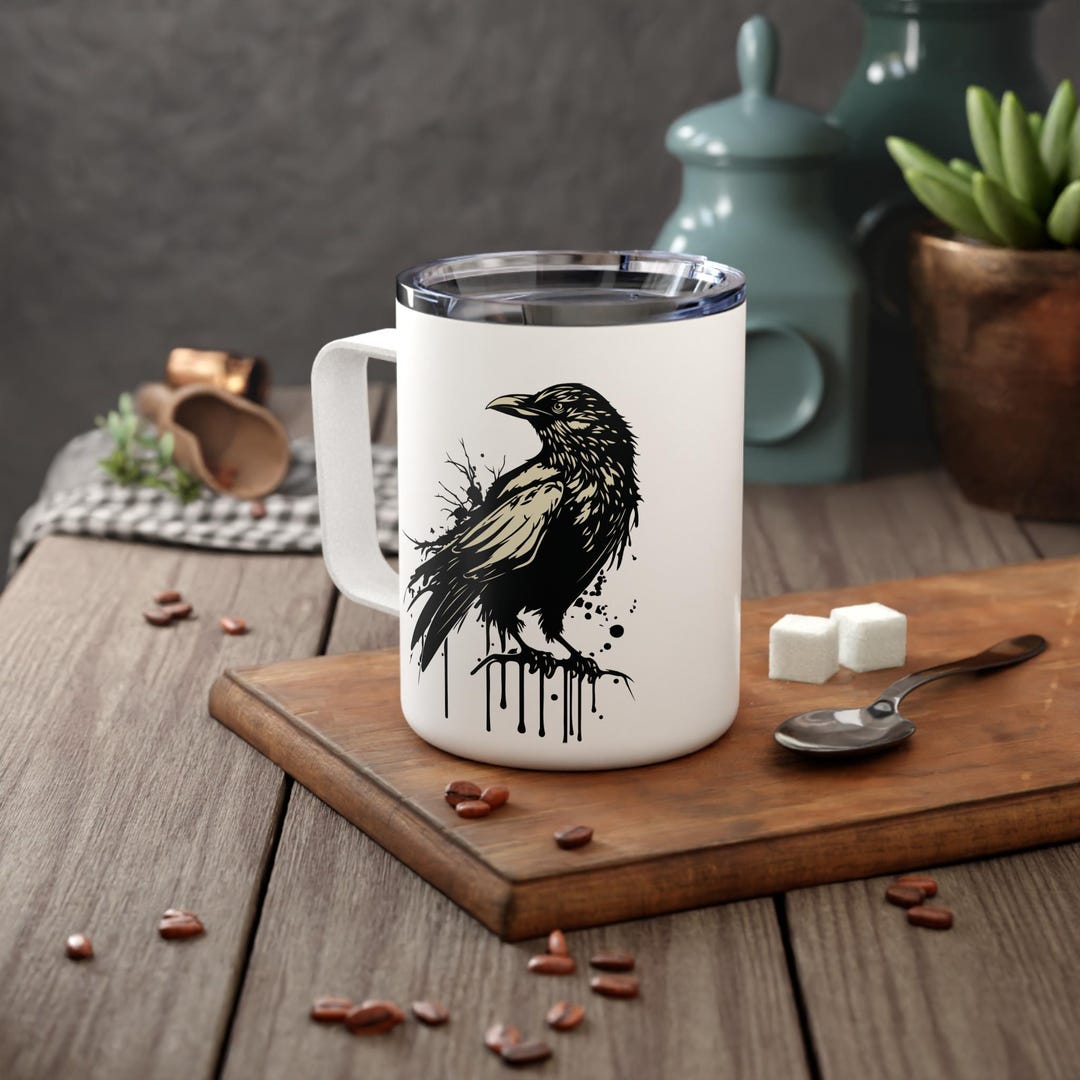 Crow Insulated Coffee Mug, 10oz Unique Wildlife Drinkware FREE SHIPPING ...