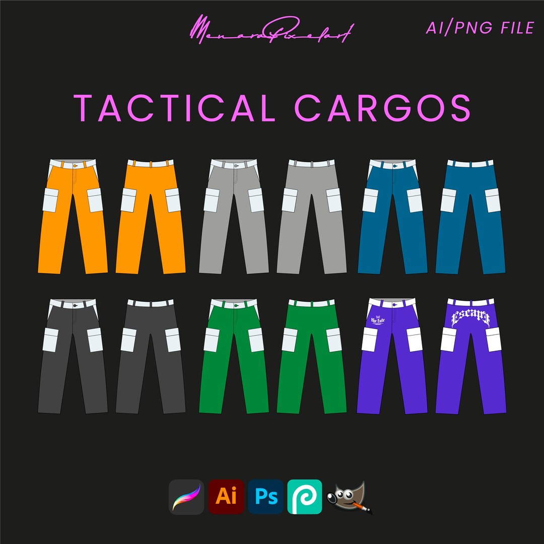 Tactical Cargos Pant Vector Mockup: Streetwear Tech Pack (AI & PNG ...