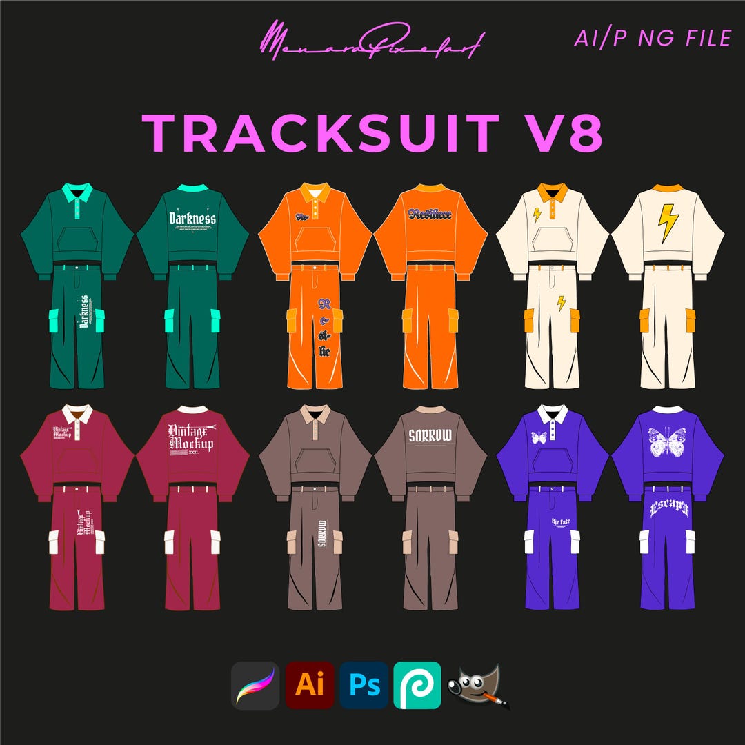 Tracksuit V8 Cargo Pant With Collar Jumper Streetwear Vector Mockups ...
