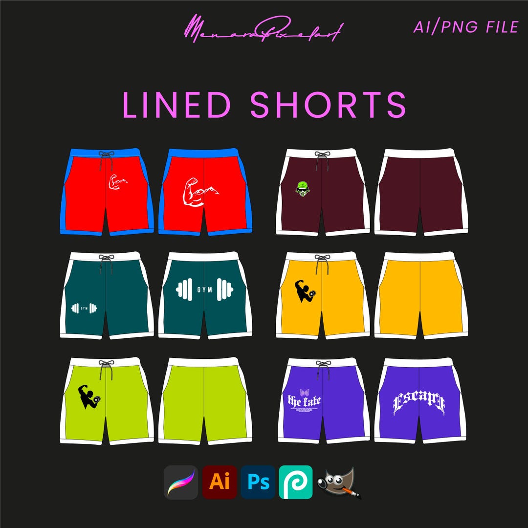 Lined Shorts Streetwear Vector Mockup Pack Streetwear Mockup Template ...