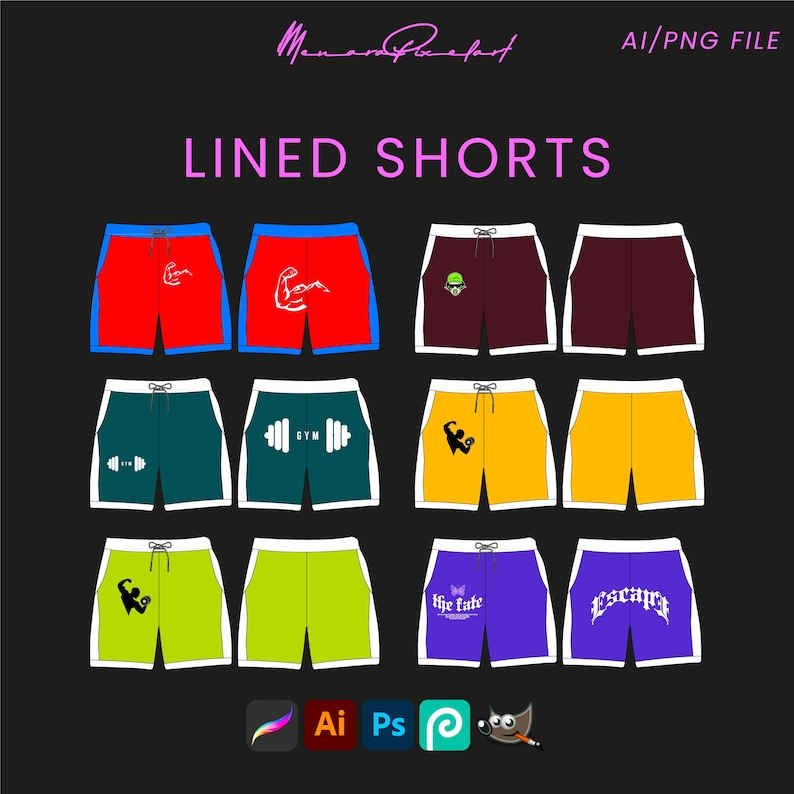 Lined Shorts Streetwear Vector Mockup Pack Streetwear Mockup Template ...