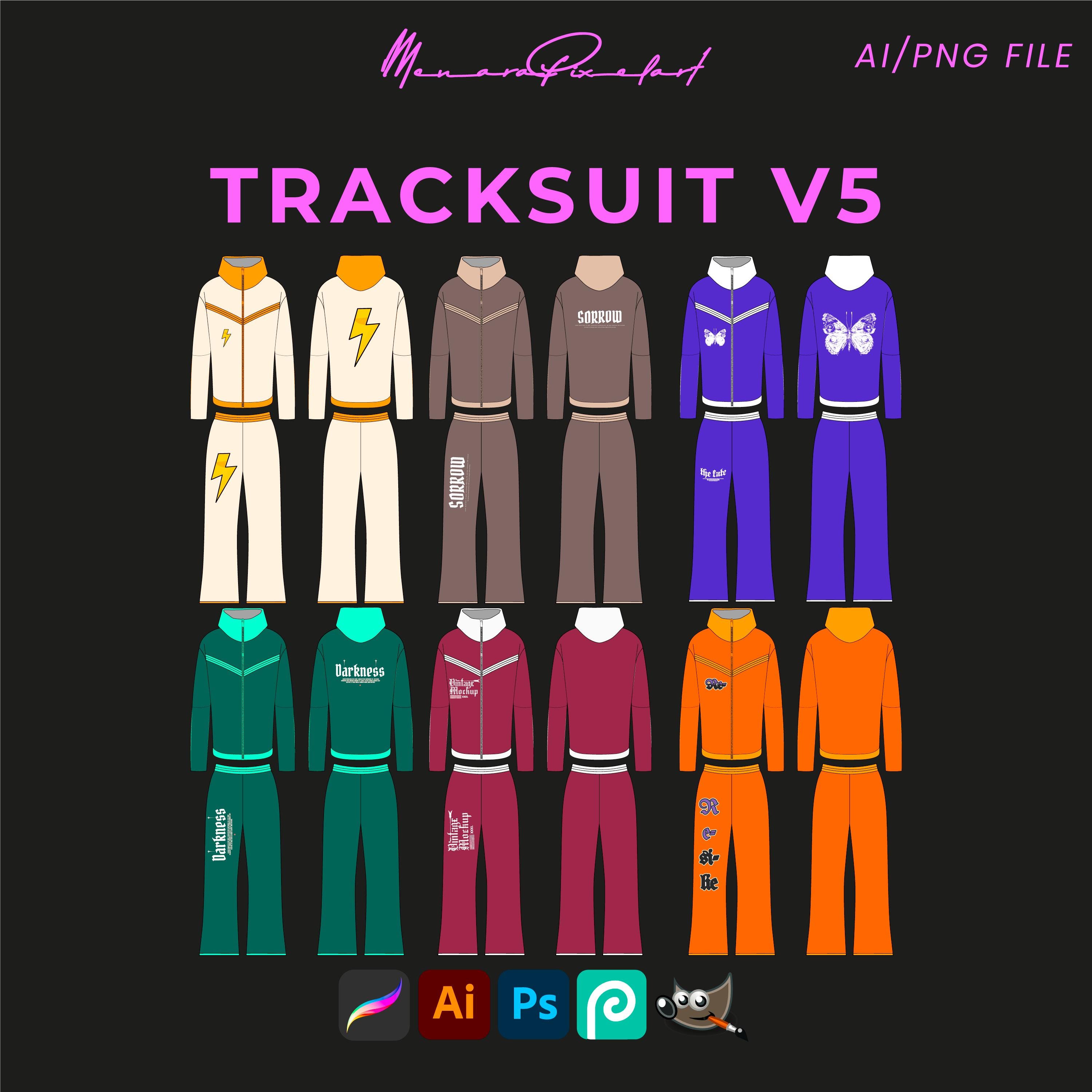 Tracksuit V5 Basic Flare Pant With Tech Jacket Streetwear Vector Mockup ...