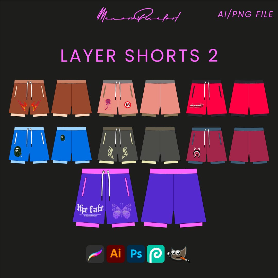 2 Layer Shorts Streetwear Vector Mockup Pack Streetwear Mockup Template ...