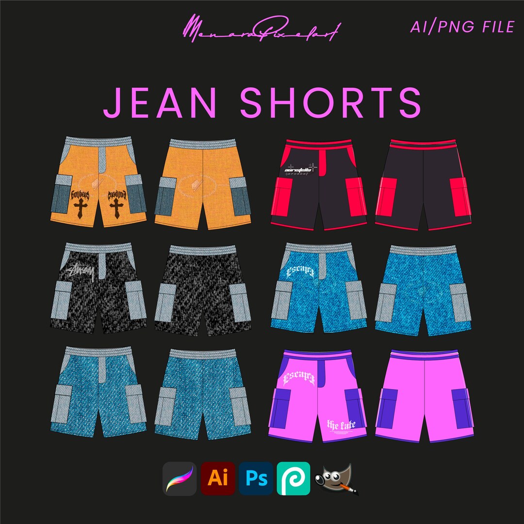 Jean Shorts Streetwear Vector Mockup Pack: Clothing Brand Tech Pack (AI ...
