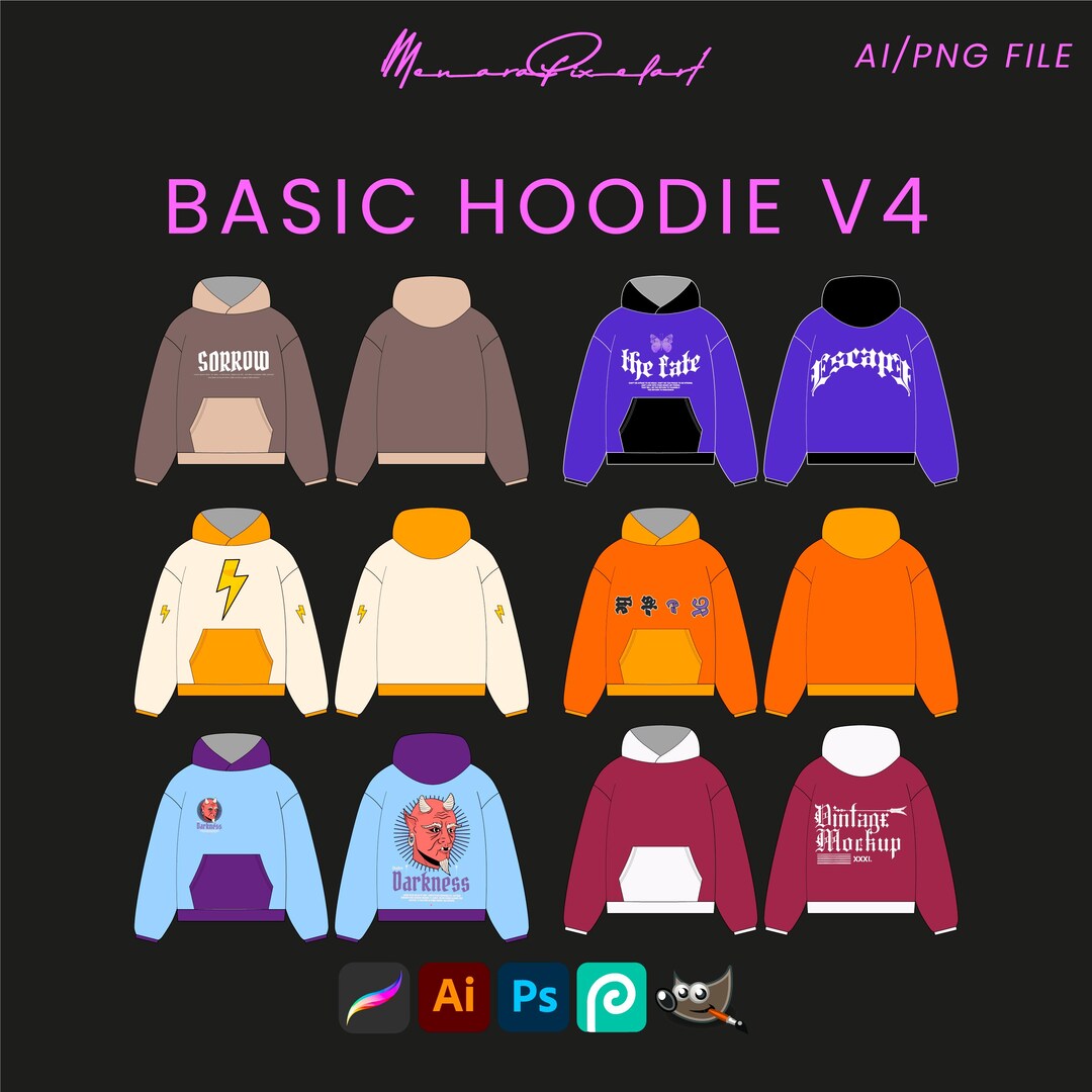 Basic Hoodie V4 Streetwear Vector Mock up Pack Mockups Clothes Brand ...