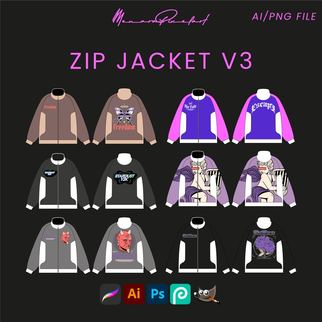 Zip Jacket V3 Streetwear Vector Mock up Pack Mockups Clothes Brands ...