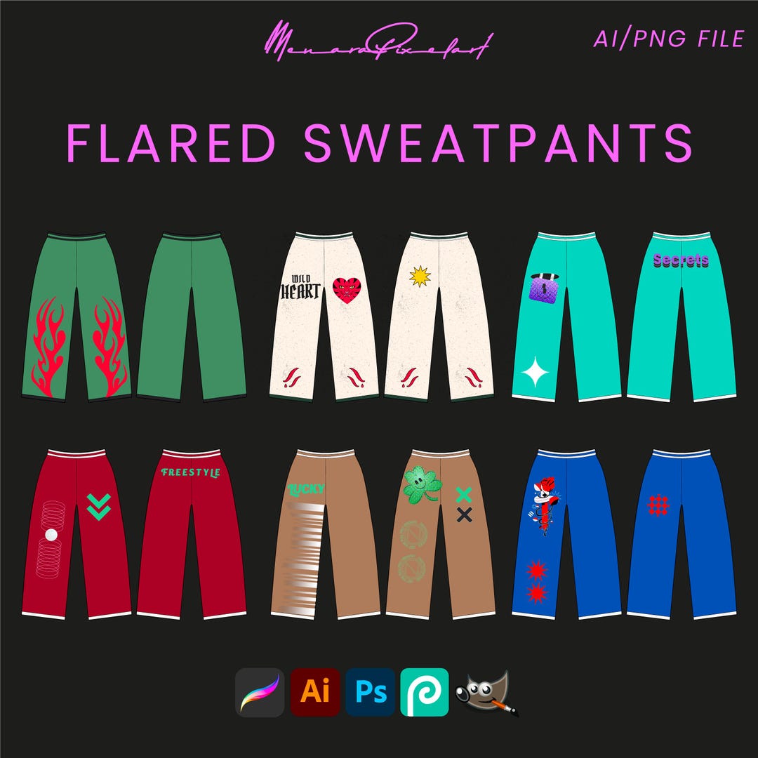 Flared Sweatpants V1 Streetwear Vector Mock up Pack Mockup Clothe Brand ...