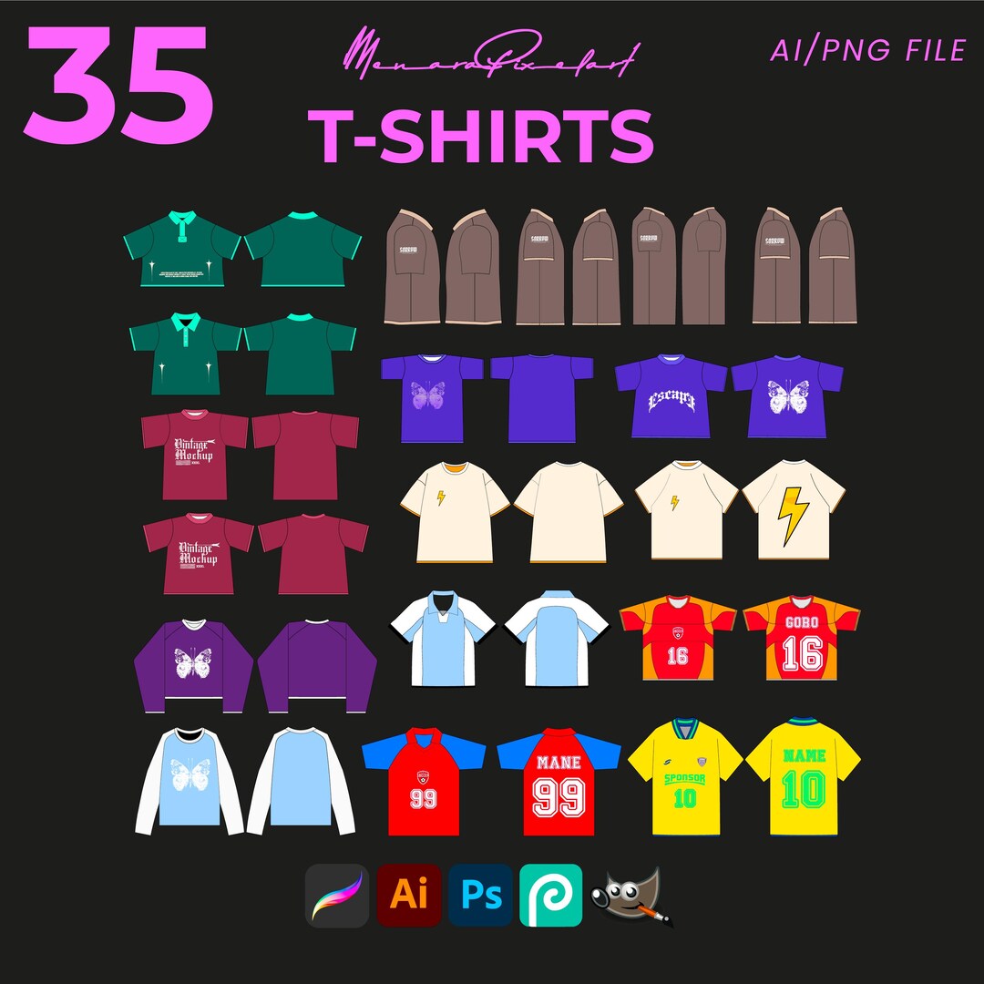 35 Shirts Streetwear Vector Mockup Pack Mockups Clothes Brand Tech Pack ...