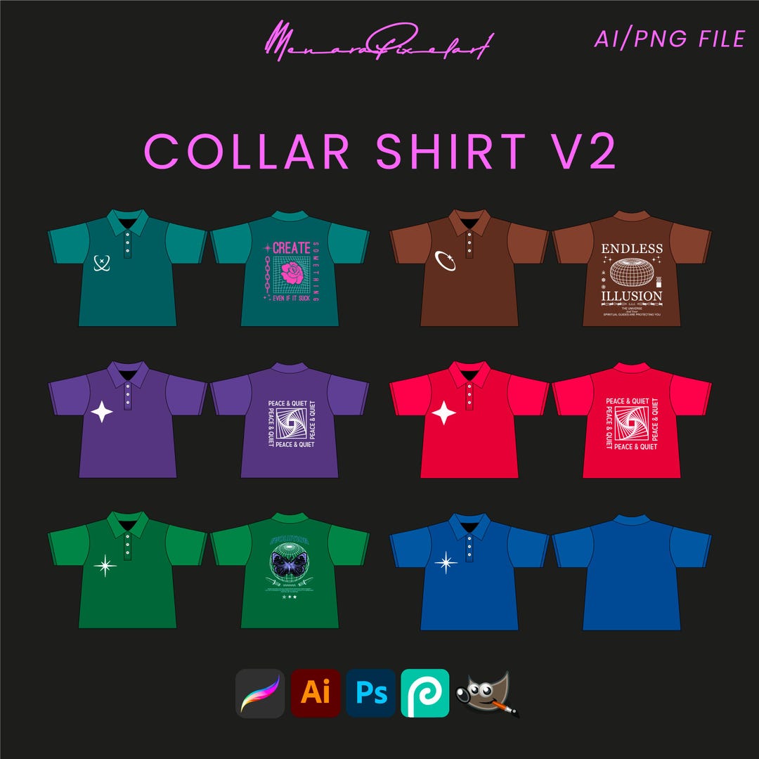 Collar Shirt V2 Streetwear Vector Mockup Pack: AI & PNG Design Template ...