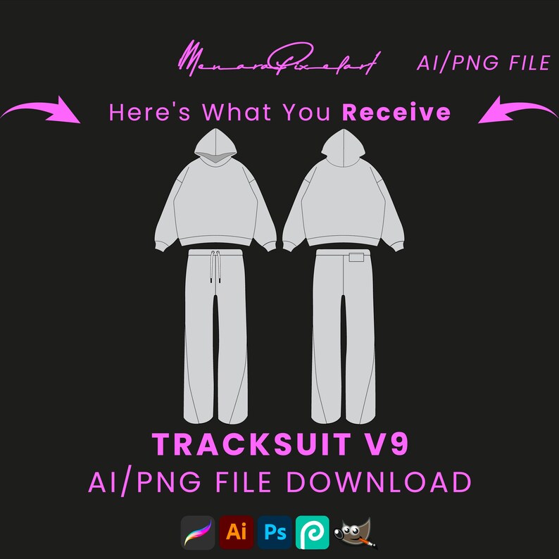 Streetwear Tracksuit Vector Mockup: Wide Hoodie, Flare Pants (AI, PNG ...