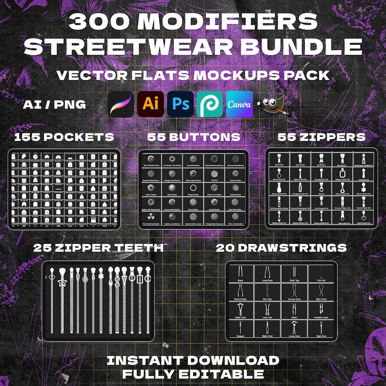 300 Modifiers Pockets Streetwear Vector Mock up Pack Mockups Clothes ...