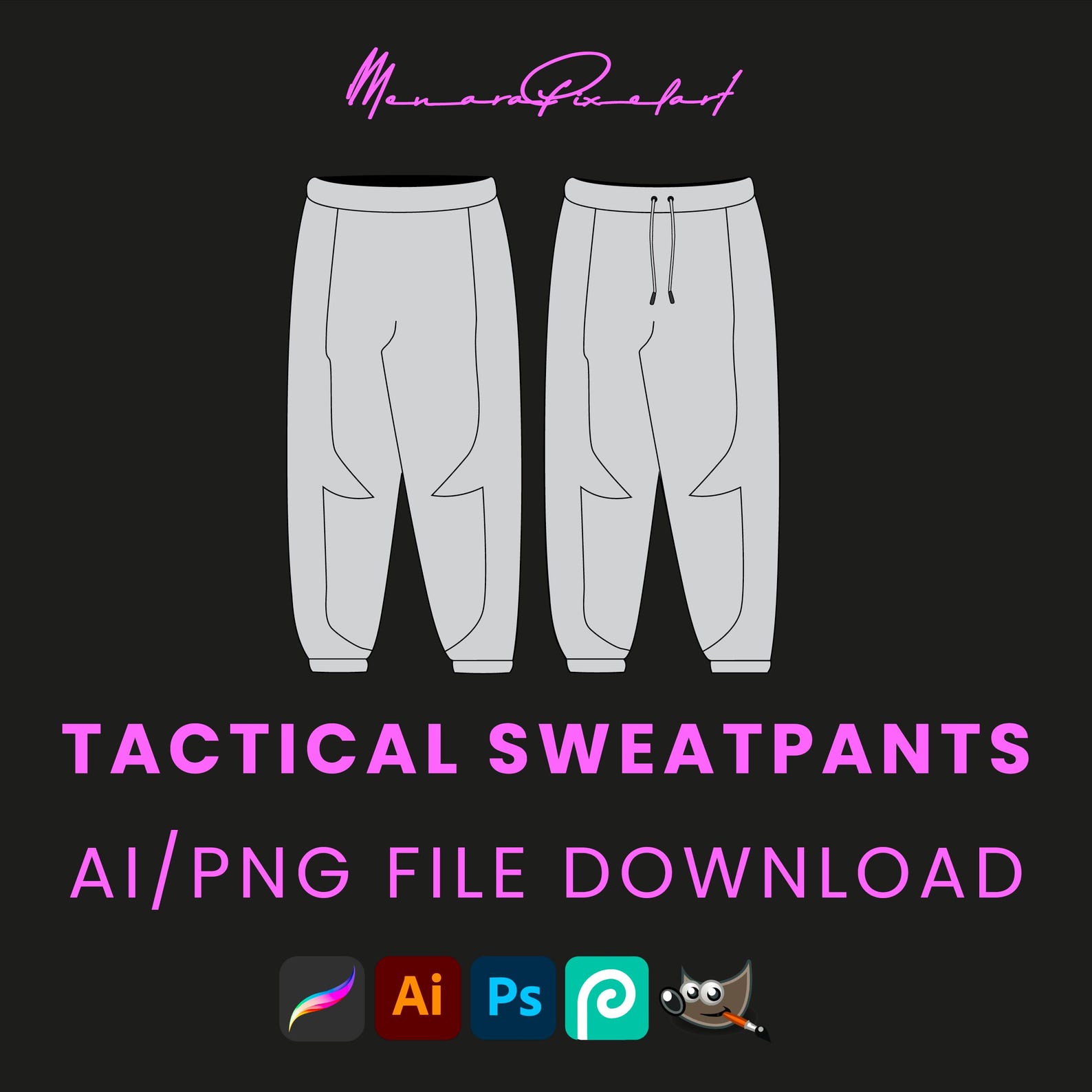 Tactical Sweatpant Streetwear Vector Mockup: Tech Pack Design (AI & PNG ...