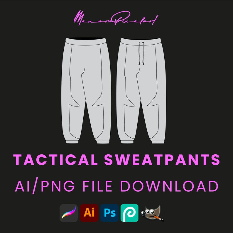 Tactical Sweatpant Streetwear Vector Mockup: Tech Pack Design (AI & PNG ...