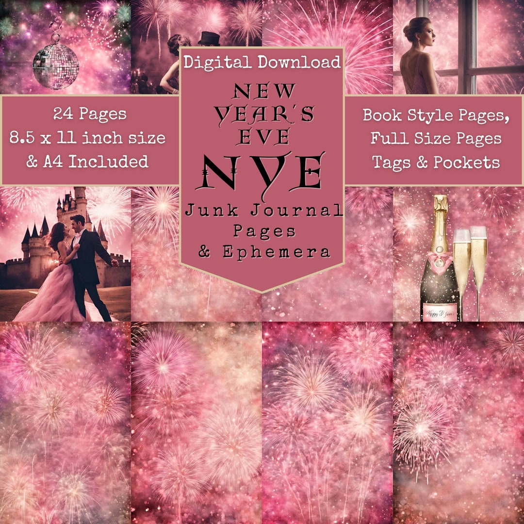 PINK New Year's Eve NYE Journal Pages, Holiday Junk Journal, Printable ...