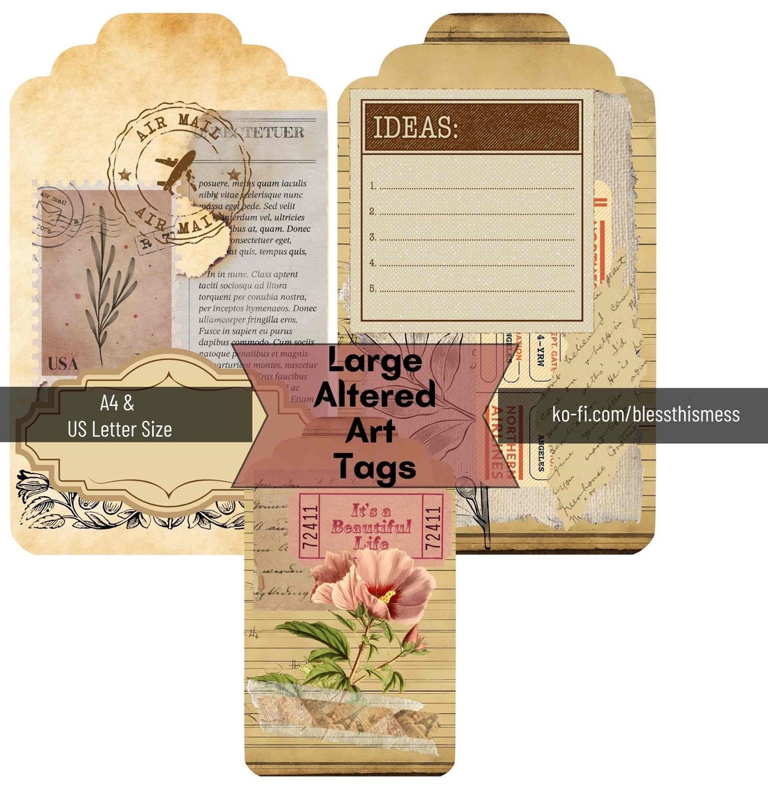 Vintage Altered Art Tags Digital Download - Junk Journal, Scrapbook ...