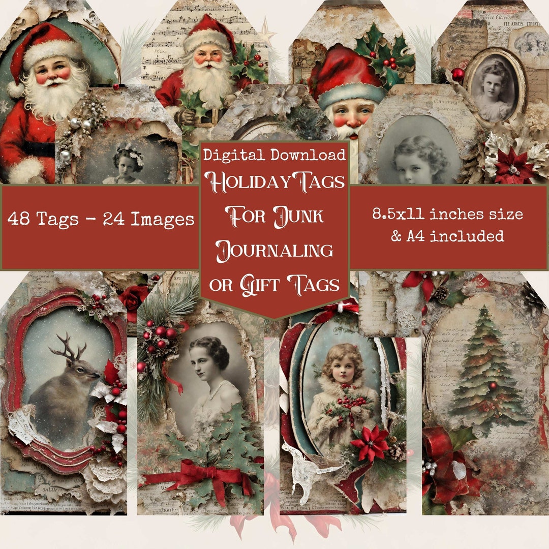 Altered Art Gift Tags, Vintage Style Gift Tags, Printable, Paper, Book ...