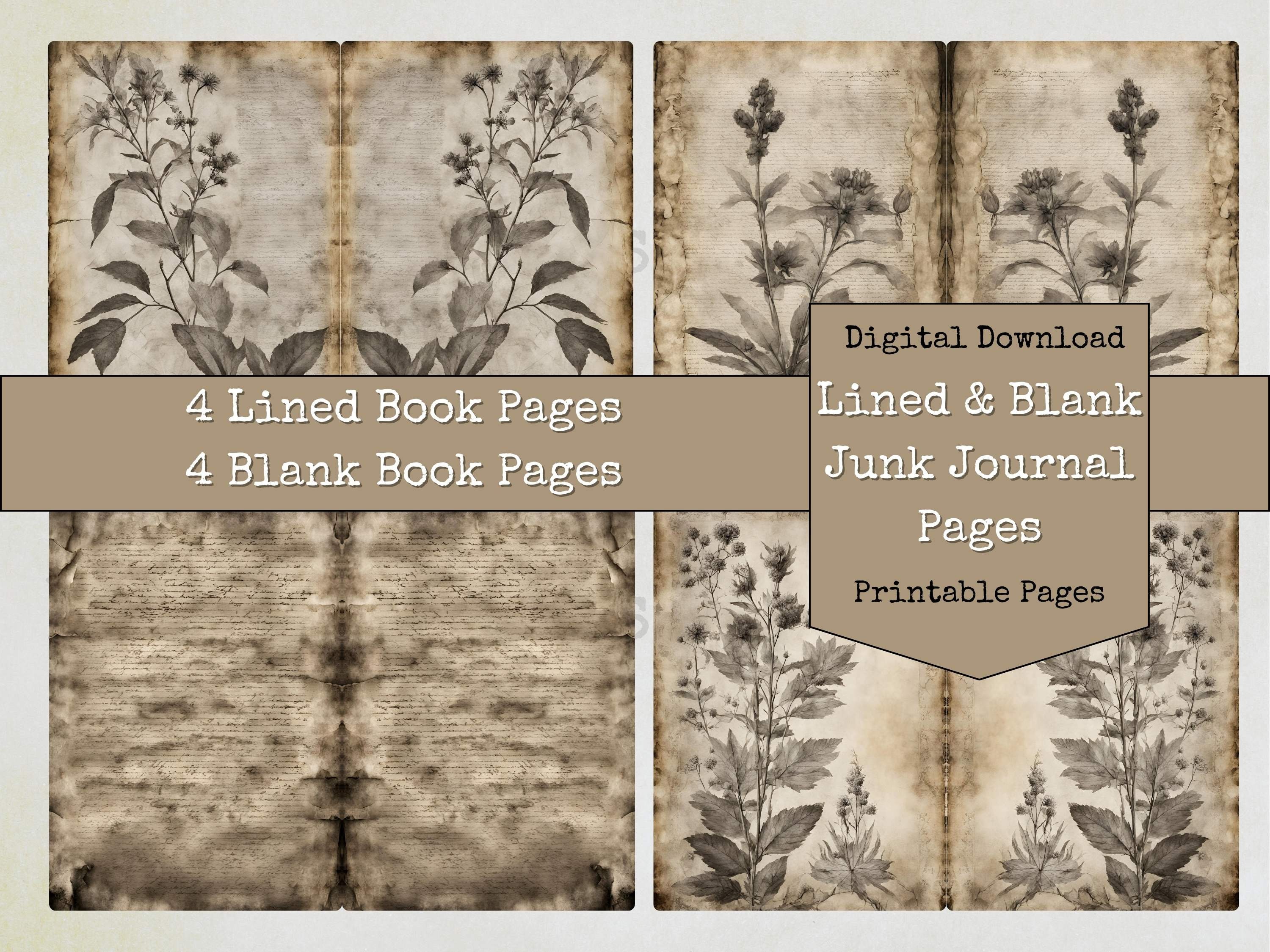 Lined & Blank Journal Pages, Junk Journal, Neutral Parchment, Printable ...