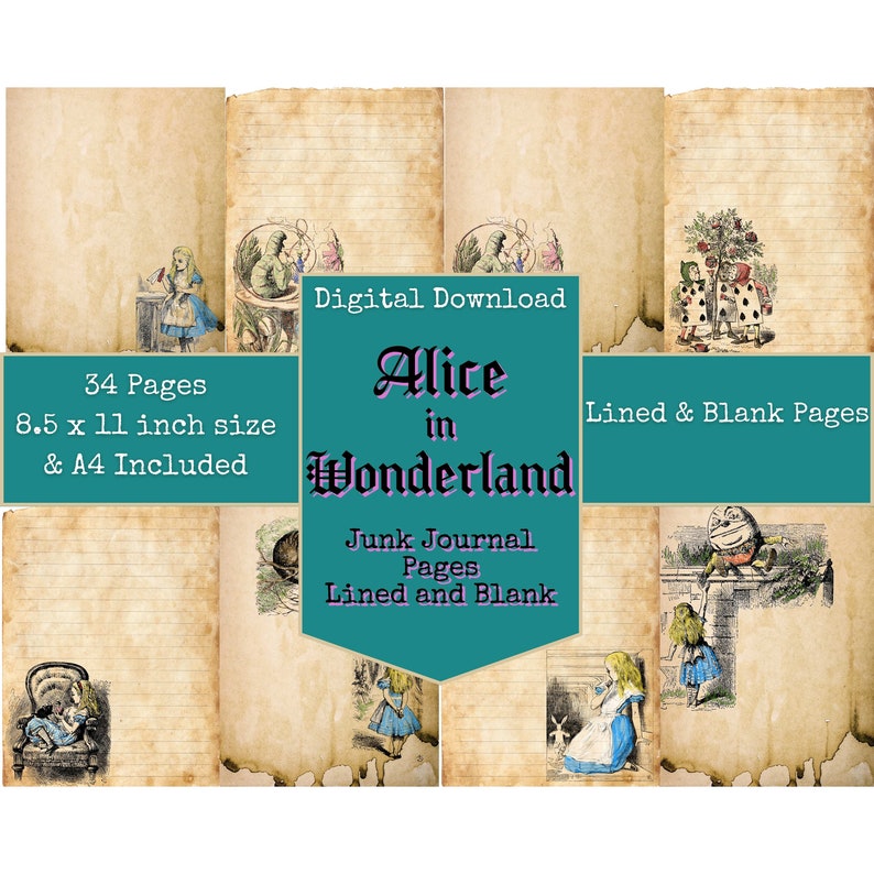 Alice in Wonderland Digital Papers, Blank and Lined Pages, Alice in ...